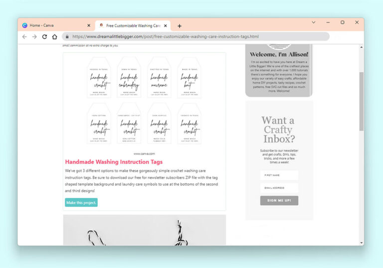 Yarn gift freebie washing care instruction tags canva directions 